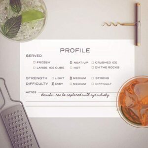 48 Cocktail Recipe Cards, 4 x 6 inches, Double Sided for Bartenders, Drinks and Mixology