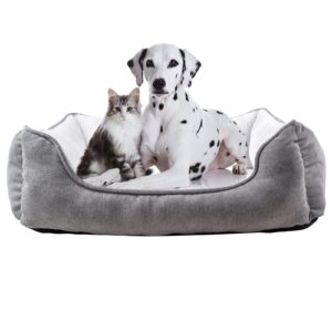 long rich rectangle bolster pet bed, dog bed medium size, gray with, 25x21x8 inch (pack of 1) (hct-rec-005)