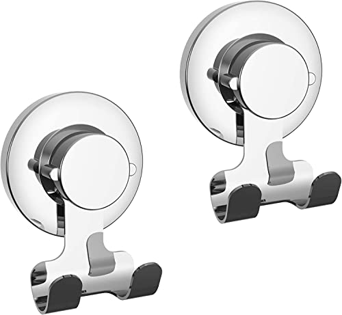 Suction Cup Hooks Razor Holder Powerful Vacuum Organizer for Towel, Razor, Coat, Bathrobe and Loofah 304 Stainless Steel Removable Hooks for Bathroom & Kitchen, Towel Hanger Storage (2 Pack)