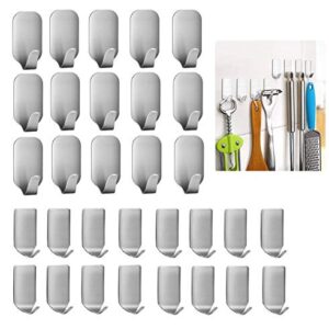 Adhesive Hooks, 32-Pack Heavy Duty Wall Hooks Stainless Steel Waterproof Hangers for Kitchen, Bathroom, Bags, Towel, Coat, Keys, Robe, Home, Offices (16 Small + 16 Big) (Hooks - 32p)