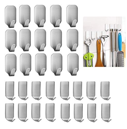 Adhesive Hooks, 32-Pack Heavy Duty Wall Hooks Stainless Steel Waterproof Hangers for Kitchen, Bathroom, Bags, Towel, Coat, Keys, Robe, Home, Offices (16 Small + 16 Big) (Hooks - 32p)