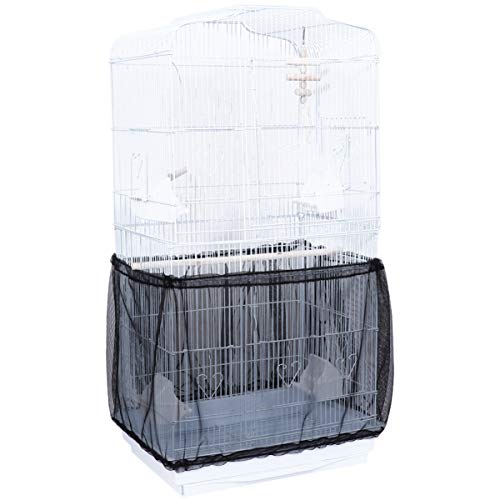 POPETPOP Bird Cage Cover Seed Catcher Birdcage Nylon Mesh Net Cover Skirt Guard (Black)