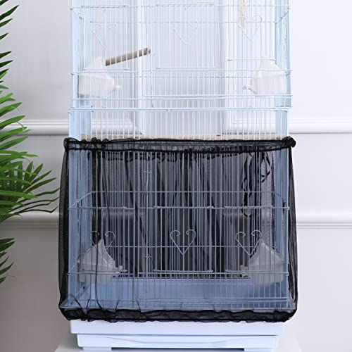 POPETPOP Bird Cage Cover Seed Catcher Birdcage Nylon Mesh Net Cover Skirt Guard (Black)