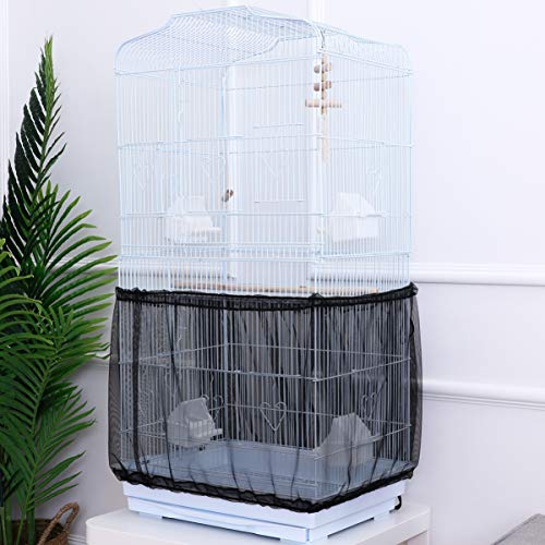 POPETPOP Bird Cage Cover Seed Catcher Birdcage Nylon Mesh Net Cover Skirt Guard (Black)