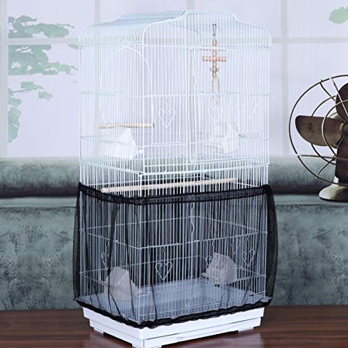 POPETPOP Bird Cage Cover Seed Catcher Birdcage Nylon Mesh Net Cover Skirt Guard (Black)