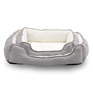 Happycare Textiles Orthopedic rectangle bolster Pet Bed,Dog Bed, Super soft plush, Large 34x24 inches Gray