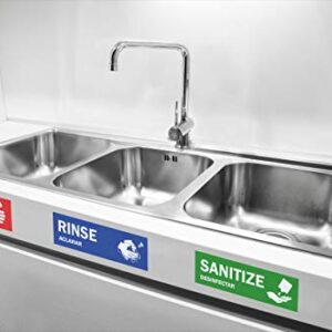 Wash Rinse Sanitize Sink Labels - Ideal Handwashing Signs for 3 Compartment Sink - 2.75" x 9" - Perfect Label Stickers for Restaurants, Commercial Kitchens, Food Trucks, Bussing Stations, Wash Station