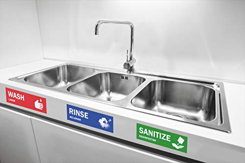 Wash Rinse Sanitize Sink Labels - Ideal Handwashing Signs for 3 Compartment Sink - 2.75" x 9" - Perfect Label Stickers for Restaurants, Commercial Kitchens, Food Trucks, Bussing Stations, Wash Station