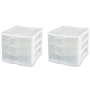 sterilite 17918004 compact portable 3 storage drawer organizer cabinet (2 pack)