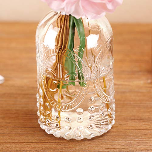 MyGift Set of 3 Antique-Style Clear Glass Embossed Apothecary Bottles with Cork Lids