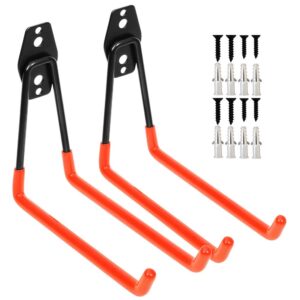 yisunnan heavy duty garage storage utility double hooks,extended wall mount tool holder organizer for ladders,bike,chair (2 pack orange 7.5" large u hook)