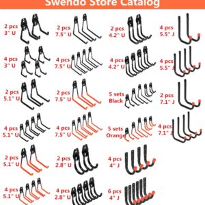 Yisunnan Heavy Duty Garage Storage Utility Double Hooks,Extended Wall Mount Tool Holder Organizer for Ladders,Bike,Chair (2 Pack Orange 7.5" Large U Hook)