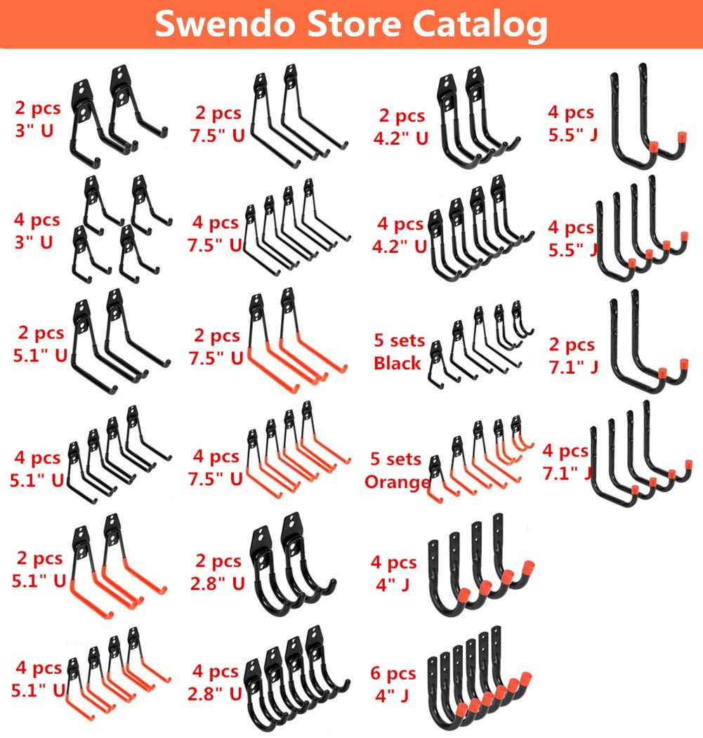 Yisunnan Heavy Duty Garage Storage Utility Double Hooks,Extended Wall Mount Tool Holder Organizer for Ladders,Bike,Chair (2 Pack Orange 7.5" Large U Hook)