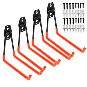 heavy duty garage storage utility double hooks,extended wall mount tool holder organizer for ladders,bike,chair (4 pack orange 7.5" large u hook)