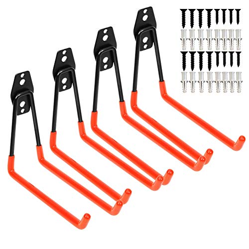 Heavy Duty Garage Storage Utility Double Hooks,Extended Wall Mount Tool Holder Organizer for Ladders,Bike,Chair (4 Pack Orange 7.5" Large U Hook)