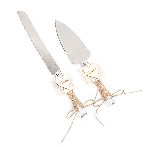 senover Rustic Love Sign Wedding Cake Knife and Server Set,Wedding Cake Knife Serveing,Pizza Pie Cake Cutter for Parties Weddings Birthdays Anniversaries (love and lace)