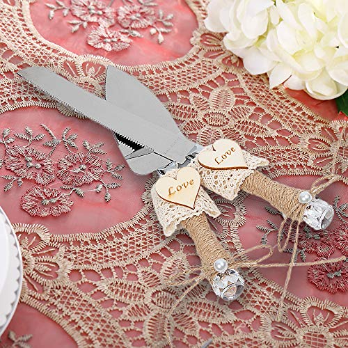 senover Rustic Love Sign Wedding Cake Knife and Server Set,Wedding Cake Knife Serveing,Pizza Pie Cake Cutter for Parties Weddings Birthdays Anniversaries (love and lace)