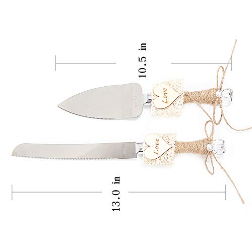 senover Rustic Love Sign Wedding Cake Knife and Server Set,Wedding Cake Knife Serveing,Pizza Pie Cake Cutter for Parties Weddings Birthdays Anniversaries (love and lace)