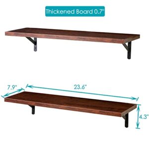 SUPERJARE 23.6 x 7.9in Floating Shelves, Set of 2, Wall Mounted Shelves for Storage, Hanging Book Shelves with Brackets for Bedroom/Living Room/Kitchen/Office/Bathroom - Cherry Walnut