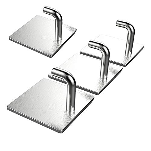 4 Pcs Adhesive Hooks for Home Use, Nail Free 304 Stainless Steel Ultra Strong Waterproof Hanger / Heavy Duty Wall Mounted Hook for Kitchen, Bathroom, Robe, Coat, Towel, Keys, Bags, Lights, Calendars