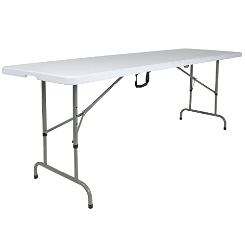 Flash Furniture Kathryn 8-Foot Height Adjustable Bi-Fold Granite White Plastic Banquet and Event Folding Table with Carrying Handle