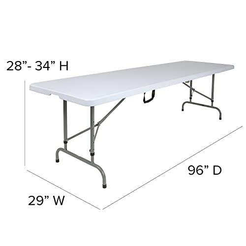 Flash Furniture Kathryn 8-Foot Height Adjustable Bi-Fold Granite White Plastic Banquet and Event Folding Table with Carrying Handle