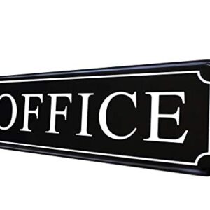 The Office sign for door or wall — quick easy installation. Self-adhesive — 9 X 3 in. The Best sign for home office and business. White big letters on black plate. Main office sign