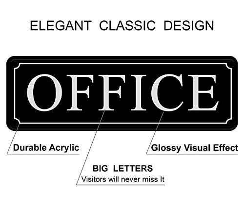 The Office sign for door or wall — quick easy installation. Self-adhesive — 9 X 3 in. The Best sign for home office and business. White big letters on black plate. Main office sign