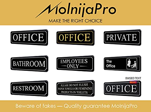 The Office sign for door or wall — quick easy installation. Self-adhesive — 9 X 3 in. The Best sign for home office and business. White big letters on black plate. Main office sign