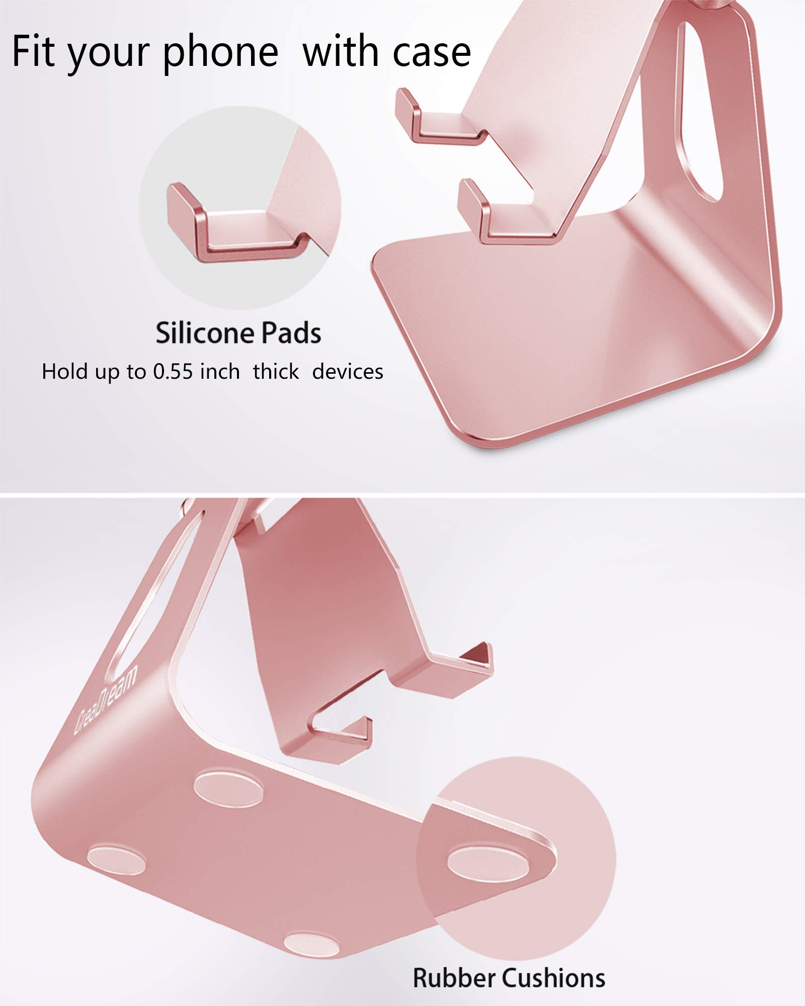 Adjustable Cell Phone Stand, CreaDream Phone Stand, Cradle, Dock, Holder, Aluminum Desktop Stand Compatible With Phone Xs Max Xr 8 7 6 6s Plus SE Charging, Accessories Desk,All Mobile Phones-Rose Gold