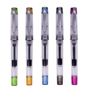 Lanxivi 5 PCS Yongsheng 3003 Fountain Pen Set Demonstrator Transparent Fine Nib with Ink Refill Converter, Perfect for Signature, School, Executive Business