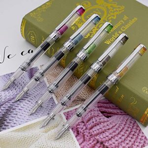 Lanxivi 5 PCS Yongsheng 3003 Fountain Pen Set Demonstrator Transparent Fine Nib with Ink Refill Converter, Perfect for Signature, School, Executive Business