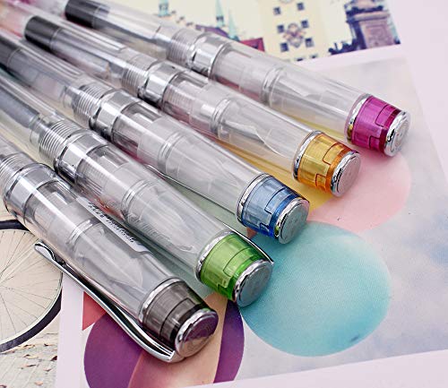 Lanxivi 5 PCS Yongsheng 3003 Fountain Pen Set Demonstrator Transparent Fine Nib with Ink Refill Converter, Perfect for Signature, School, Executive Business