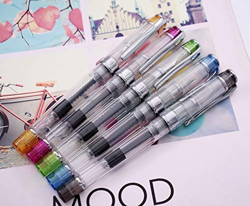 Lanxivi 5 PCS Yongsheng 3003 Fountain Pen Set Demonstrator Transparent Fine Nib with Ink Refill Converter, Perfect for Signature, School, Executive Business