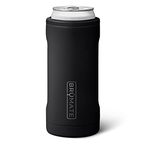 BrüMate Hopsulator Slim Can Cooler Insulated for 12oz Slim Cans | Skinny Can Coozie Insulated Stainless Steel Drink Holder for Hard Seltzer, Beer, Soda, and Energy Drinks (Matte Black)