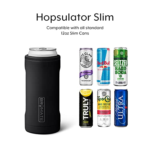 BrüMate Hopsulator Slim Can Cooler Insulated for 12oz Slim Cans | Skinny Can Coozie Insulated Stainless Steel Drink Holder for Hard Seltzer, Beer, Soda, and Energy Drinks (Matte Black)