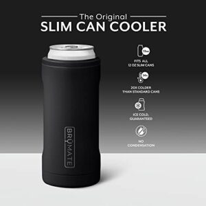 BrüMate Hopsulator Slim Can Cooler Insulated for 12oz Slim Cans | Skinny Can Coozie Insulated Stainless Steel Drink Holder for Hard Seltzer, Beer, Soda, and Energy Drinks (Matte Black)