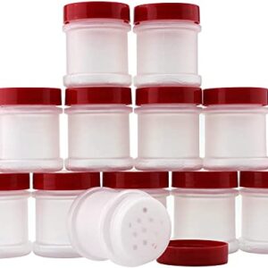 Cornucopia Brands Mini Plastic Spice Jars w/Sifters (12-Pack, Red); 2 Tablespoon Capacity (1 Fluid Ounce) Spice Bottles Great for Travel, Glitter, Gifts, Favors, Etc.