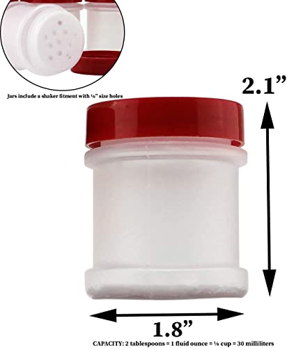 Cornucopia Brands Mini Plastic Spice Jars w/Sifters (12-Pack, Red); 2 Tablespoon Capacity (1 Fluid Ounce) Spice Bottles Great for Travel, Glitter, Gifts, Favors, Etc.