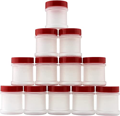 Cornucopia Brands Mini Plastic Spice Jars w/Sifters (12-Pack, Red); 2 Tablespoon Capacity (1 Fluid Ounce) Spice Bottles Great for Travel, Glitter, Gifts, Favors, Etc.