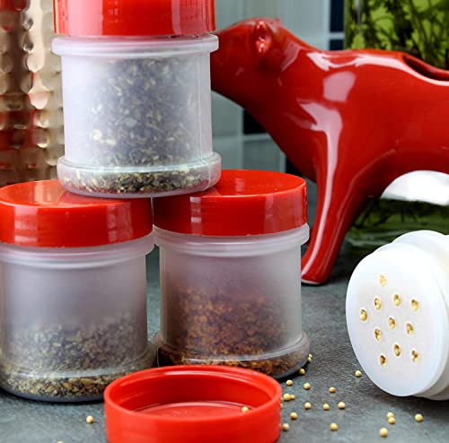 Cornucopia Brands Mini Plastic Spice Jars w/Sifters (12-Pack, Red); 2 Tablespoon Capacity (1 Fluid Ounce) Spice Bottles Great for Travel, Glitter, Gifts, Favors, Etc.