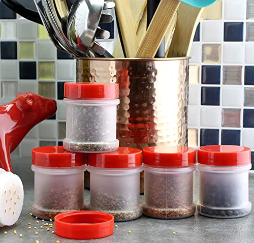 Cornucopia Brands Mini Plastic Spice Jars w/Sifters (12-Pack, Red); 2 Tablespoon Capacity (1 Fluid Ounce) Spice Bottles Great for Travel, Glitter, Gifts, Favors, Etc.