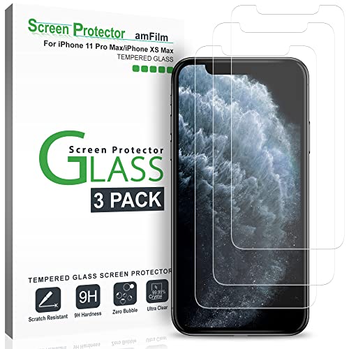 amFilm (3 Pack) Glass Screen Protector for iPhone 11 Pro Max/iPhone XS Max (6.5" Display) With Easy Installation Tray