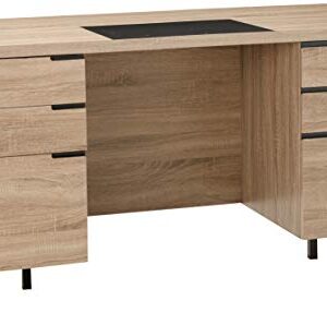 Benzara Wooden Desk with Locking Drawers, Brown