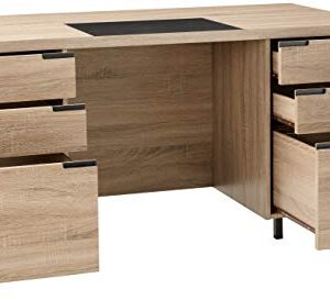 Benzara Wooden Desk with Locking Drawers, Brown