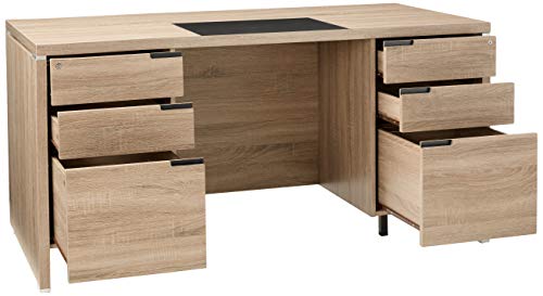 Benzara Wooden Desk with Locking Drawers, Brown