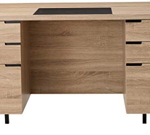 Benzara Wooden Desk with Locking Drawers, Brown