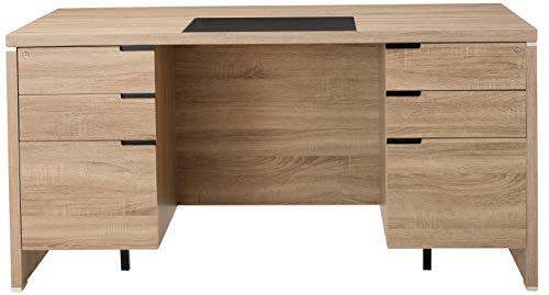 Benzara Wooden Desk with Locking Drawers, Brown