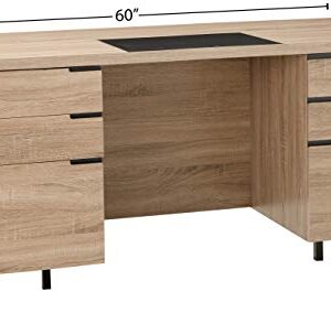 Benzara Wooden Desk with Locking Drawers, Brown