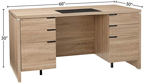 Benzara Wooden Desk with Locking Drawers, Brown